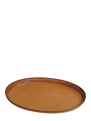 HUNTING SEASON Oval Molded Leather Tray With Woven Detailing - Cognac & Cognac