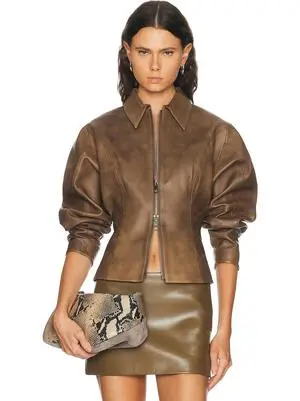 THE SEI Fitted Leather Jacket - Sand