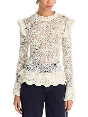Aqua Crochet Long Sleeve Top - Ivory