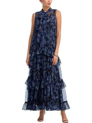 Aqua Metallic Paisley Maxi Boho Dress - Black/blue