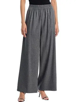 Aqua Wide Leg Pinstripe Pants - Gray Pinstripe