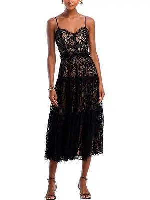 Aqua Lace Cocktail Midi Dress - Black/nude