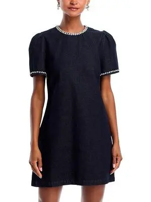 Aqua Crystal Denim Shift Dress - Dark Indigo