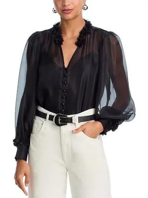 Aqua Flower Trim Blouse - Black