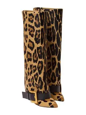 Balmain Anthem Leopard Print Boots - Brown