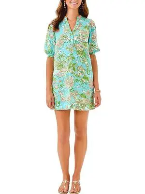 Lilly Pulitzer® Mialeigh Elbow Sleeve Linen Dress - Fresh Water Blue Sunbathers Bliss