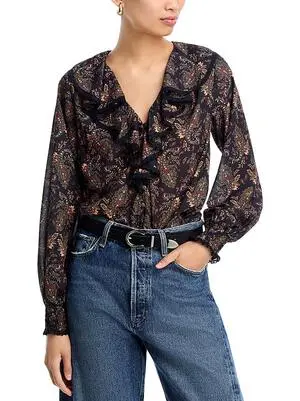 Aqua Paisley Ruffled Blouse - Black Multi