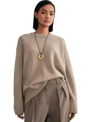 REISS Ella Wool-Cashmere Crew-Neck Jumper Stone