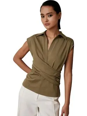 REISS Stretch-Cotton Jersey Wrap-Front Top