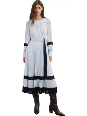 REISS Tori Color-block Pleated Midi Dress - Blue/navy