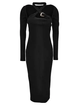 Versace Cross-neck Ribbed Dress - Black