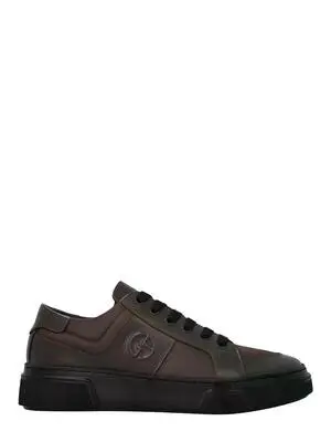 Giorgio Armani Logo-embellished Leather Sneakers - Brown