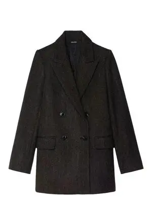 Zadig&Voltaire Herringbone Double-breasted Coat - Brown