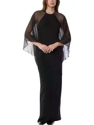 Alberta Ferretti Chiffon Cape Gown - Black