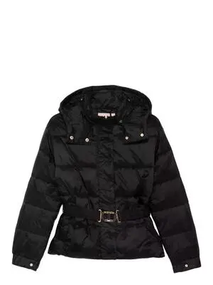 TWINSET Hooded Belted Puffer Jacket - Black