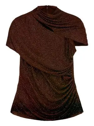 SELF-PORTRAIT Embellished Draped Top - Brown