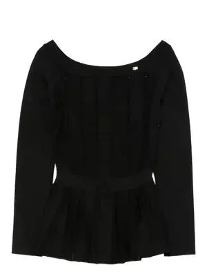 Elisabetta Franchi Pleated Panel Boat-neck Sweater - Black