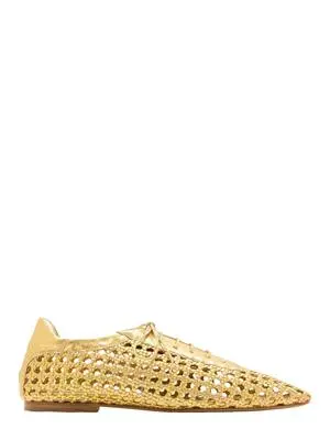 ANDREA GOMEZ Antonia Woven-leather Lace-up Ballet Flats - Yellow