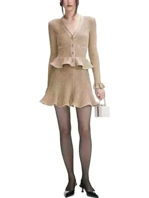 SELF-PORTRAIT Metallic-effect Ruffled Knit Dress - Neutrals