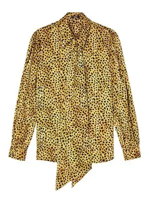 VERSACE Cheetah-Print Tie-Neck Blouse