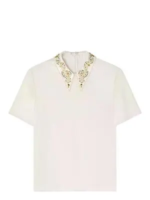 Versace Embellished-collar Short-sleeve Top - Neutrals
