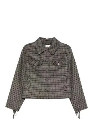P.a.r.o.s.h Checked Frayed-sleeve Jacket - Grey