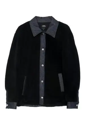 A.p.c. Fleece Denim-panel Jacket - Blue