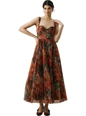HUTCH Willa Sleeveless Tulle Maxi Dress - Brown