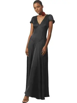 Bhldn Sammie Short-sleeve Bow-back Satin Maxi Dress - Black