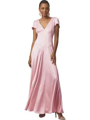 Bhldn Sammie Short-sleeve Bow-back Satin Maxi Dress - Blush Pink