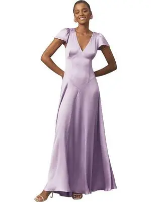 Bhldn Sammie Short-sleeve Bow-back Satin Maxi Dress - Light Lilac