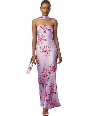 Bhldn Nesta Strapless Scarf Satin Slip Dress - Electric Lilac Floral
