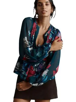 THE SOMERSET COLLECTION BY ANTHROPOLOGIE The Somerset Blouse - Blue Floral