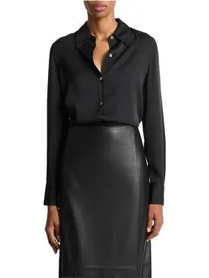 Vince Silk-blend Button-front Blouse - Black