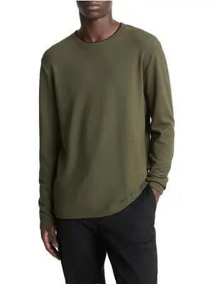 Vince Micro-waffle Pima Cotton Double-collar Long-sleeve T-shirt - Green