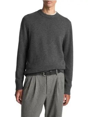 Vince Wool-Cashmere Crew Neck Sweater Gray