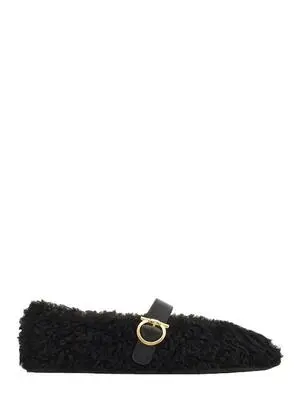 FERRAGAMO Shearling Ballet Flat - Black