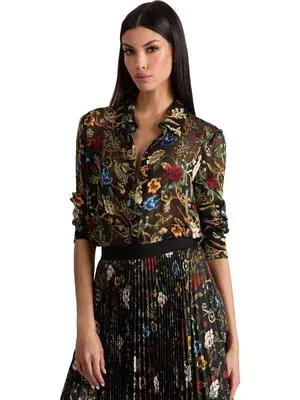 Alice + Olivia Willa Floral Silk Blouse - Black
