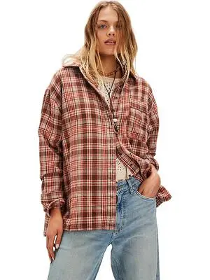 Free People We The Free Hallie Plaid Shirt - Cocoa Combo - Castaway