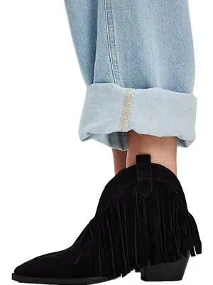 Seychelles Fringe Rider Western Ankle Boots - Black Suede