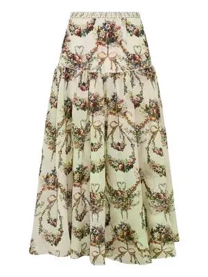 Camilla Floral-print Tiered Skirt - Neutrals