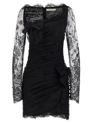 Alessandra Rich Bow-detailed Lace Mini Dress - Black