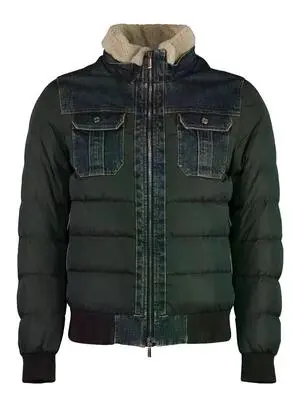 MOORER Denim-paneled Bomber Jacket - Green