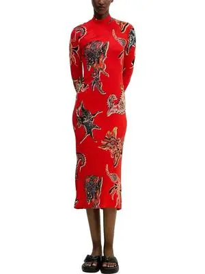 Desigual Ribbed Midi Dress - Red