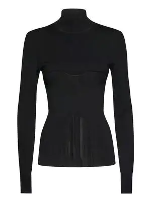 FERRAGAMO Ribbed Mock-neck Top - Black
