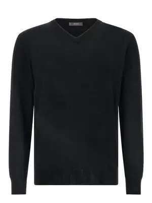 Boggi Milano V-neck Merino Wool Sweater - Black