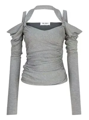 Attico Off-shoulder Draped Top - Grey