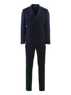 Brian Dales Double-breasted Long-sleeve Suit - Blue