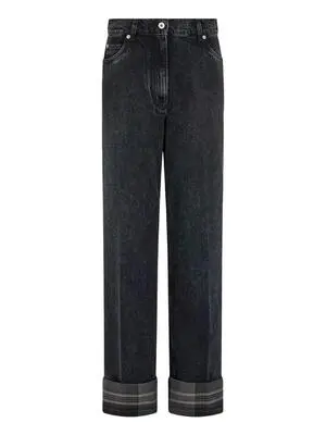 FERRAGAMO Straight-leg Jeans With Tartan Cuffs - Black
