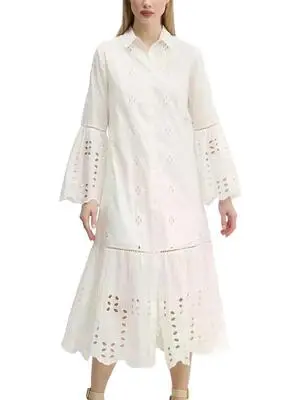 Desigual Eyelet-embroidered Bell-sleeve Midi Dress - White
